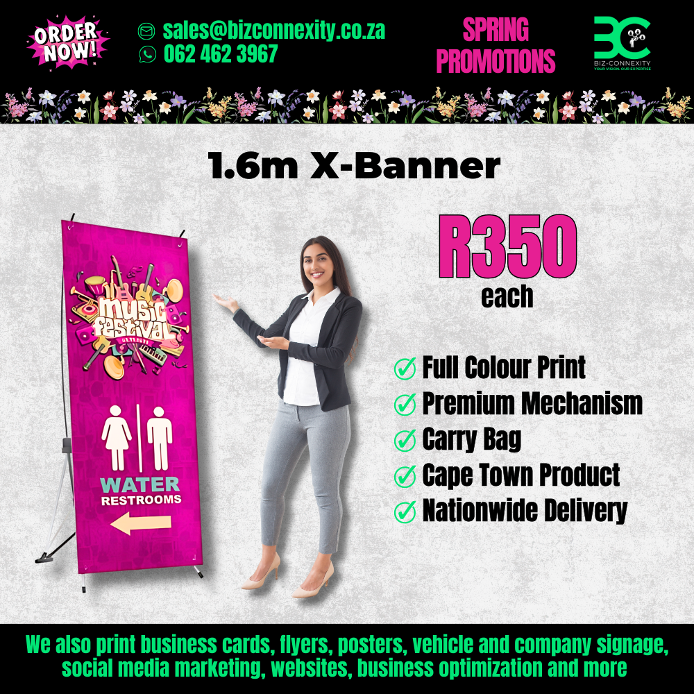 Affordable X-Banner Printing | 1.6m Portable Display Banners SA